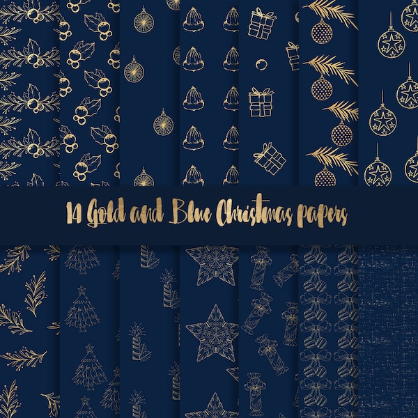 Blue and Gold Digital Paper - Etsy