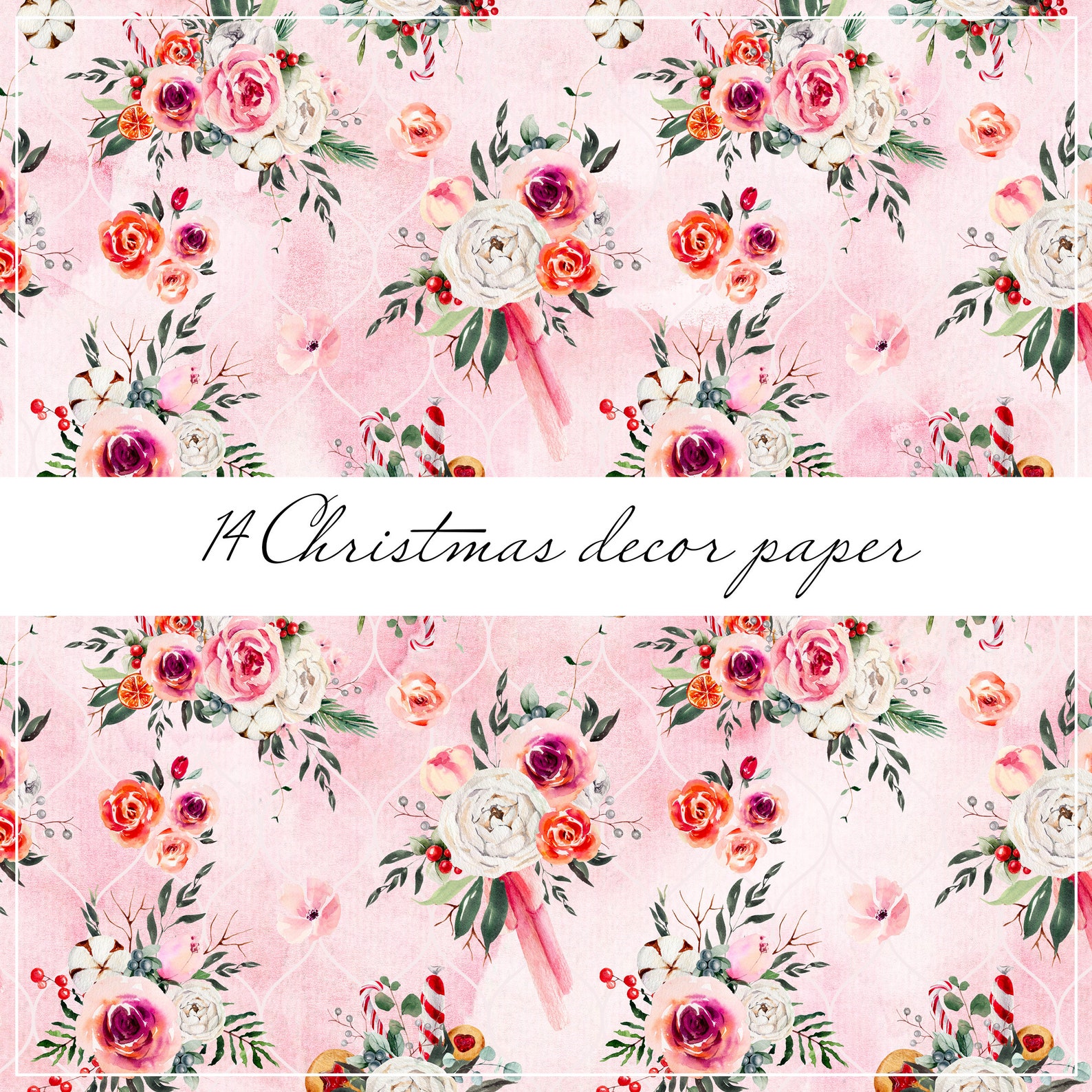 Christmas Decor Digital Paper Seamless Floral Pattern - Etsy