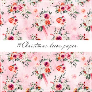 Christmas Decor Digital Paper, Seamless Floral Pattern, Watercolor ...