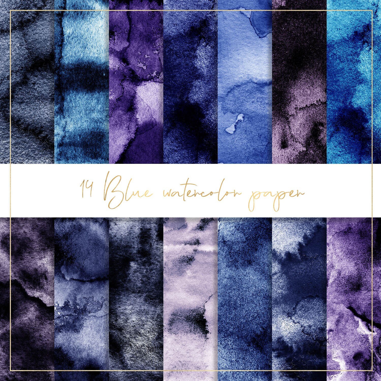 Dark Blue Watercolor Digital Paper Blue Background Lavender - Etsy