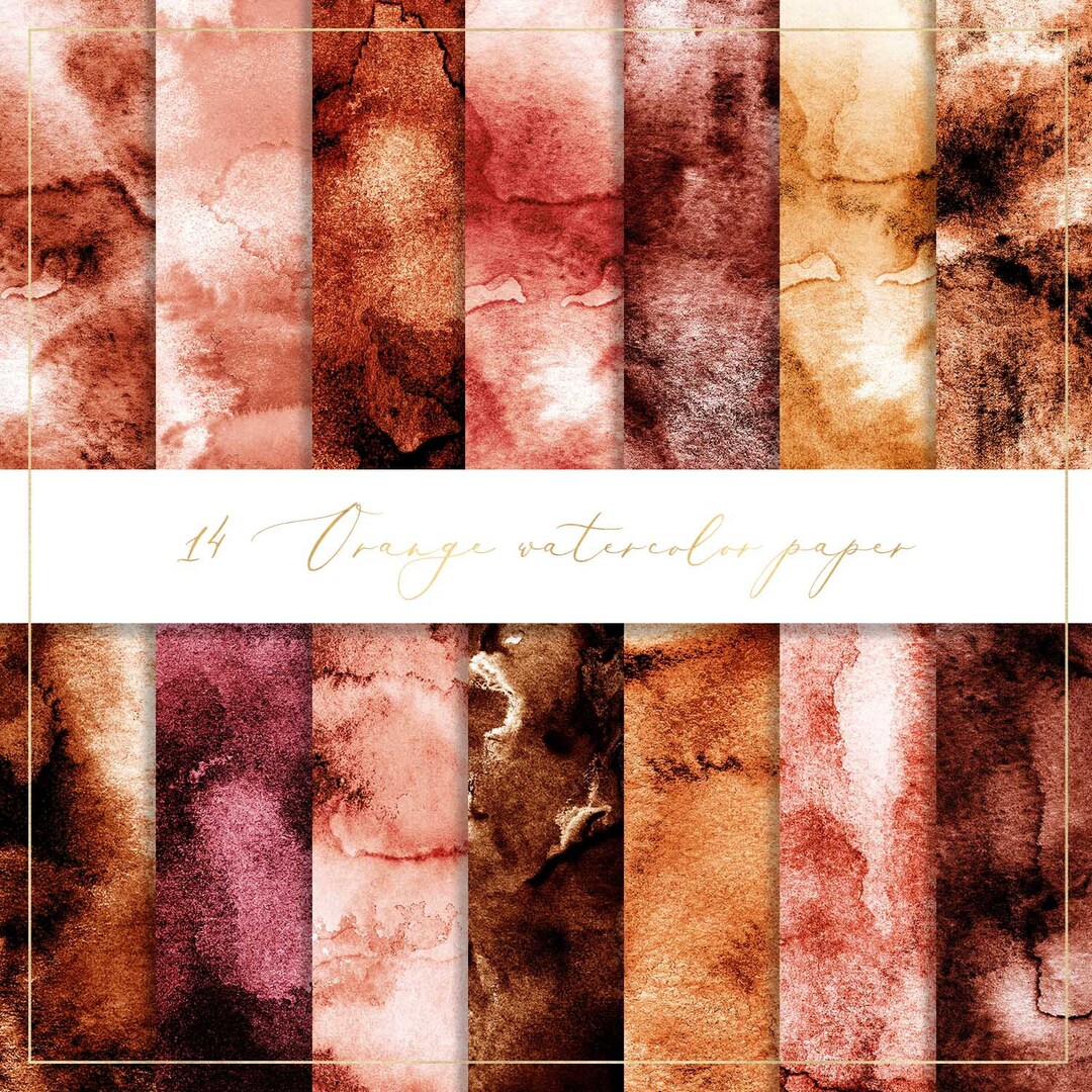 Orange Watercolor Digital Paper, Brown Background, Boho Watercolor ...