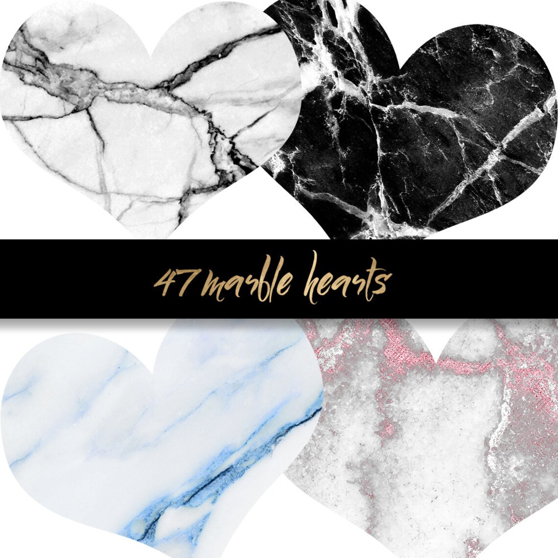 Marble Hearts Clipart White Marble Hearts Marble Paper Gold | Etsy