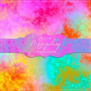 Neon Galaxy Digital Paper, Clouds Pattern, Rainbow Background, Abstract ...