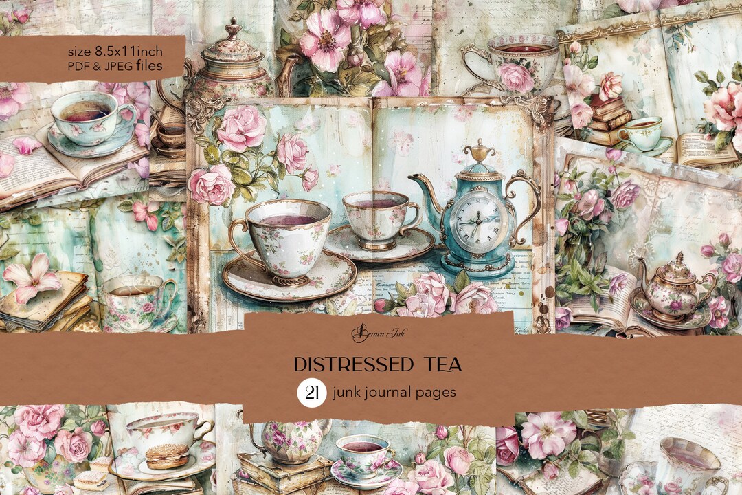 Distressed Tea Journal Pages, Tea Time Digital Journal, Vintage Tea ...