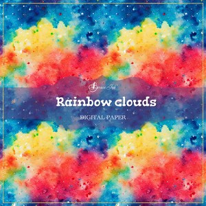 Rainbow Clouds Digital Paper, Seamless Pattern, Watercolor Rainbow ...