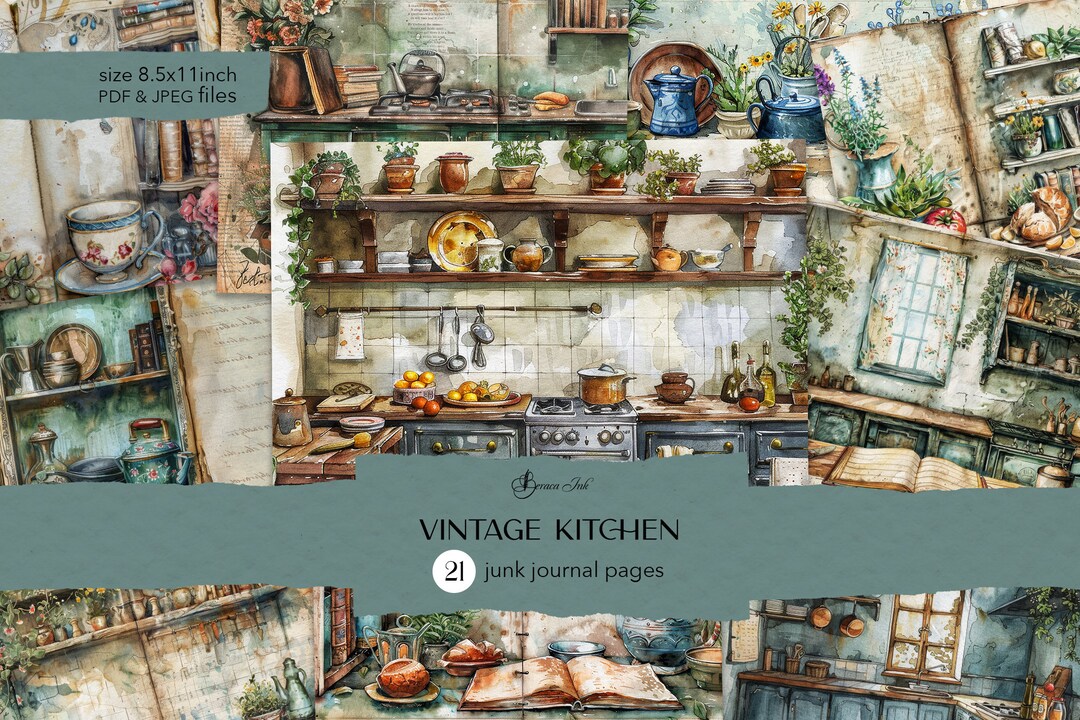 Vintage Kitchen Junk Journal Kit, Rustic Kitchen Journaling Paper ...