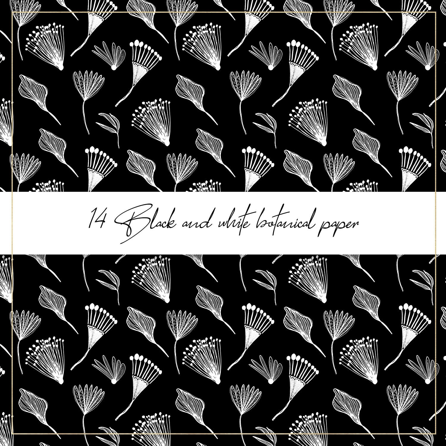 Black and White Botanical Digital Paper Floral Seamless - Etsy