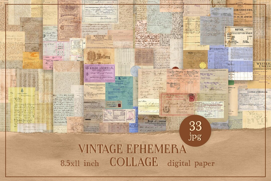 Vintage Ephemera Collage Paper, Old Documents Journal, Handwritten ...