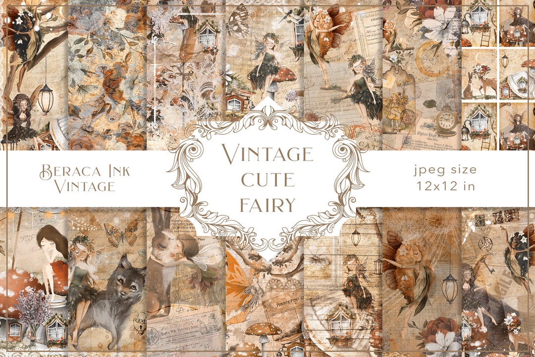 Vintage Cute Fairy Digital Paper, Magical Junk Journal Pages, Ephemera ...