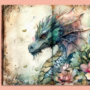 Vintage Floral Dragon Journal Pages, Dragon Princess Digital Journal ...