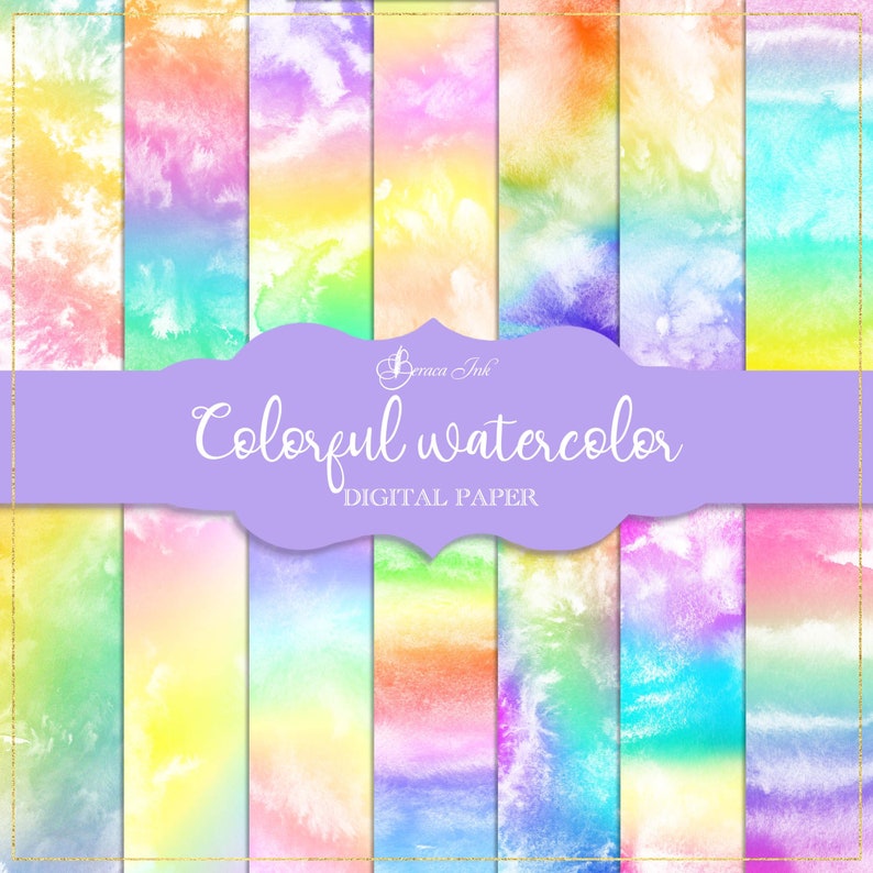 Colorful Watercolor Digital Paper Rainbow Wallpaper Gradient | Etsy