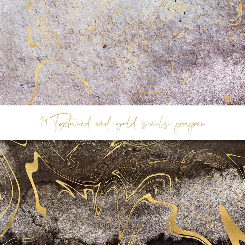 Textured and Gold Swirls Digital Paper, Watercolor Paper, Watercolor ...