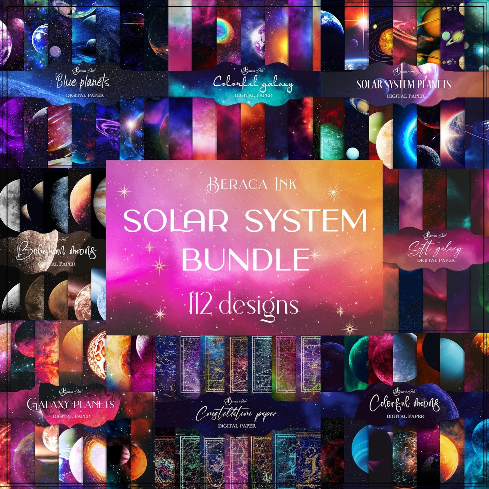 Solar System Planets Digital Paper Galaxy Background Space - Etsy