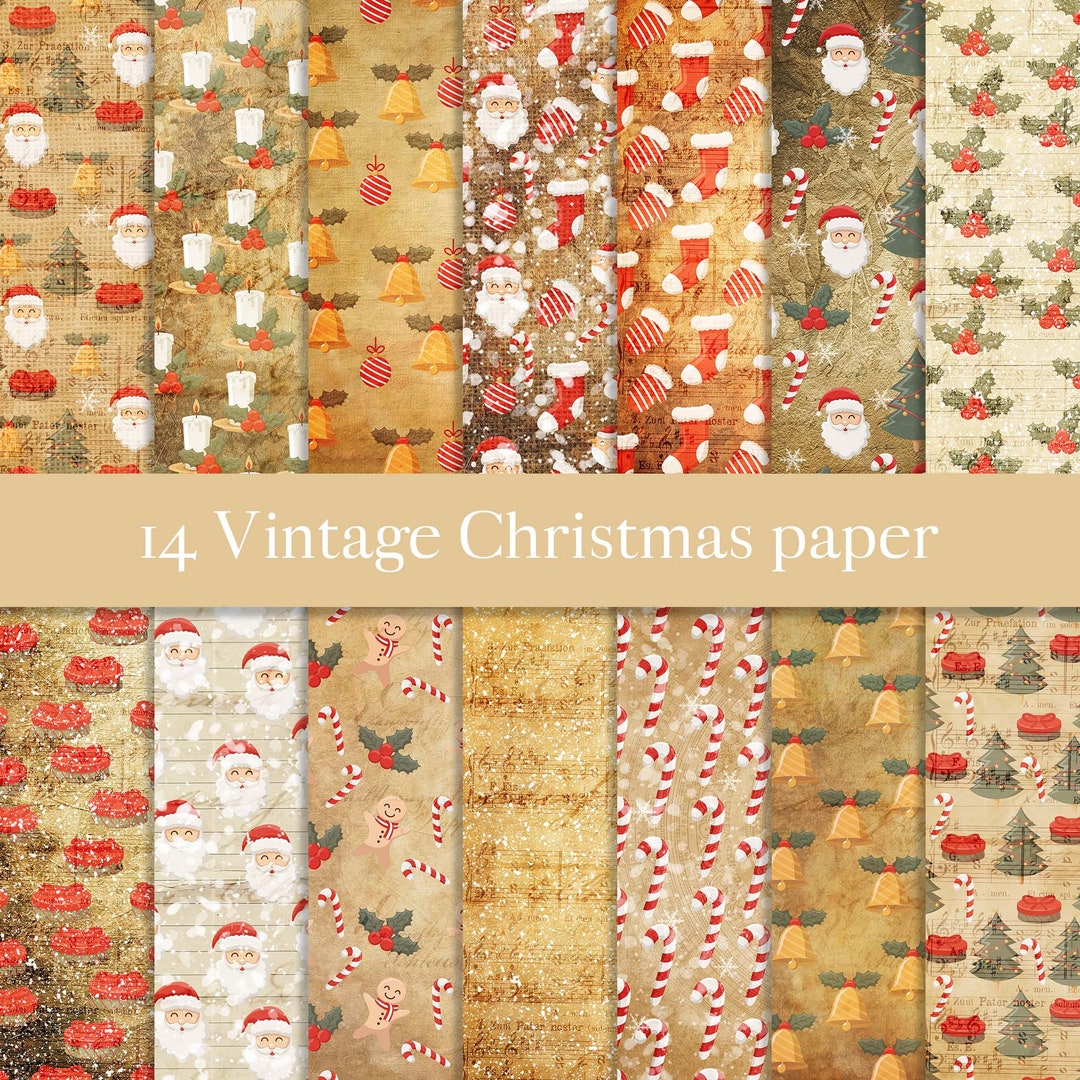 Vintage Christmas Digital Paper, Antique Christmas, Rustic Xmas ...