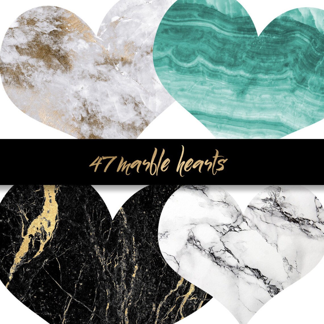 Marble Hearts Clipart White Marble Hearts Marble Paper Gold - Etsy
