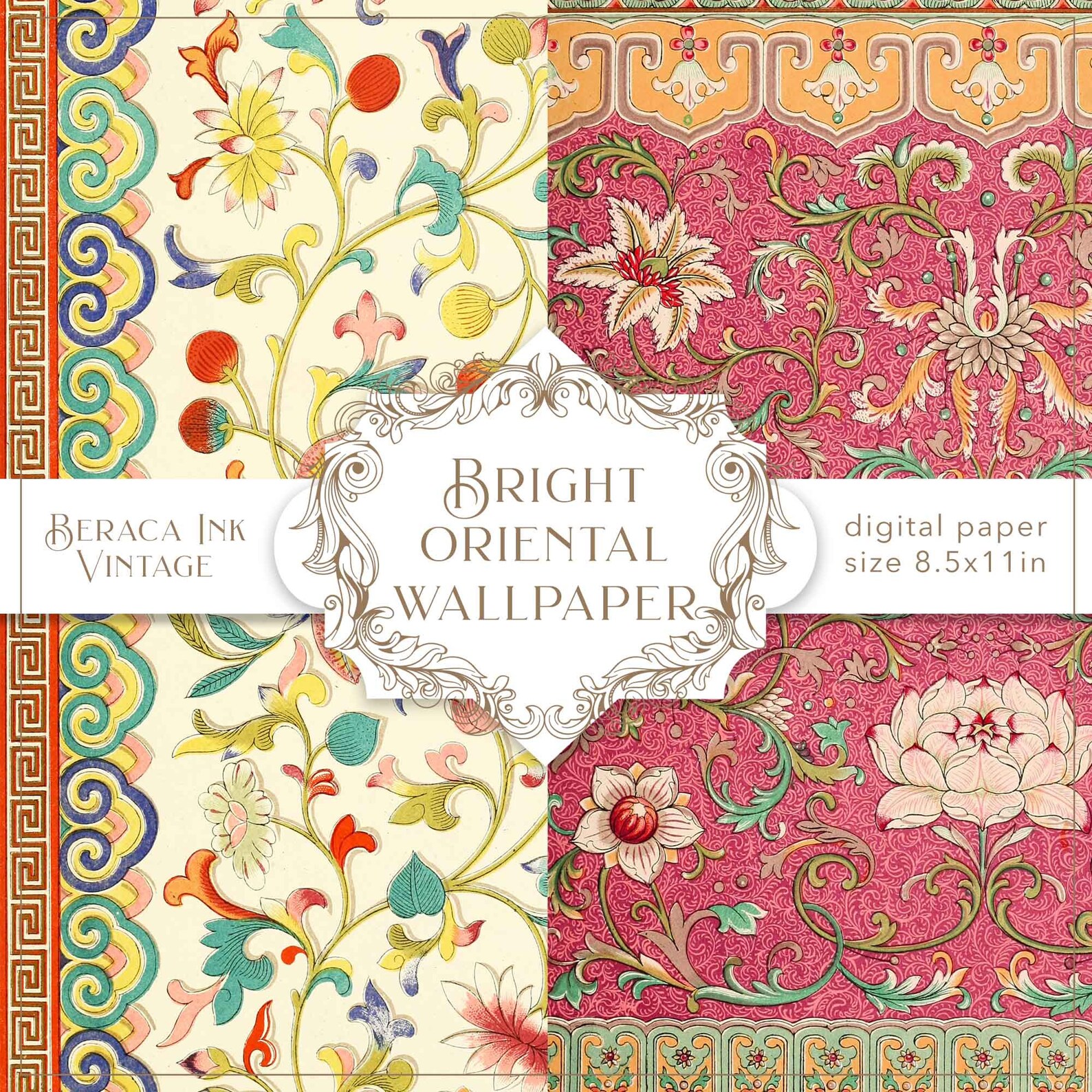 Yellow Oriental Digital Paper, Floral Wallpaper, William Morris Pattern ...