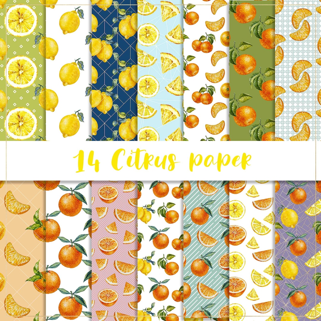 Citrus Digital Paper, Seamless Pattern, Lemon Paper, Orange Background ...