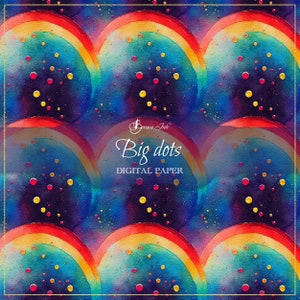 Big Dots Digital Paper, Seamless Pattern, Watercolour Rainbow Polka ...