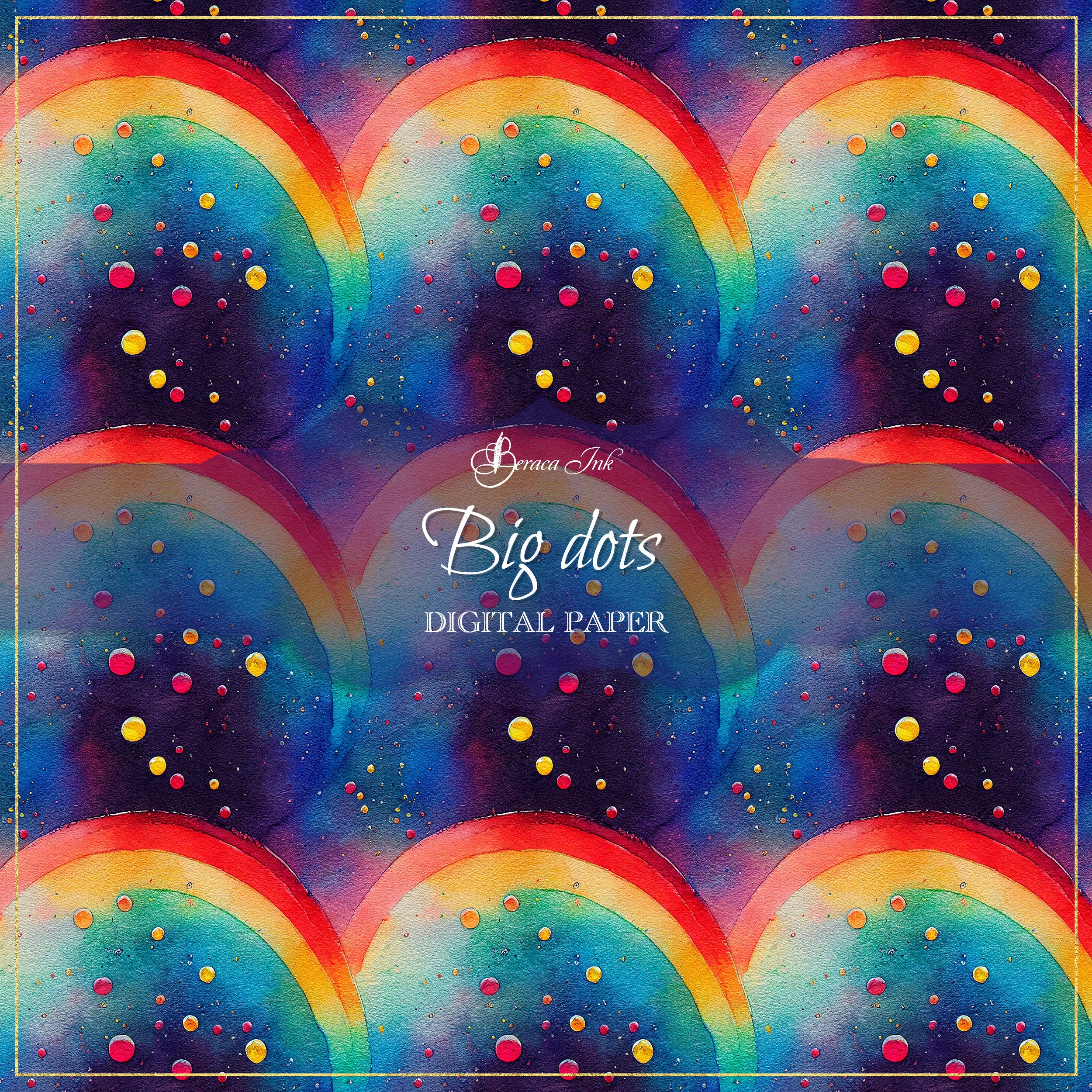 Big Dots Digital Paper, Seamless Pattern, Watercolour Rainbow Polka ...