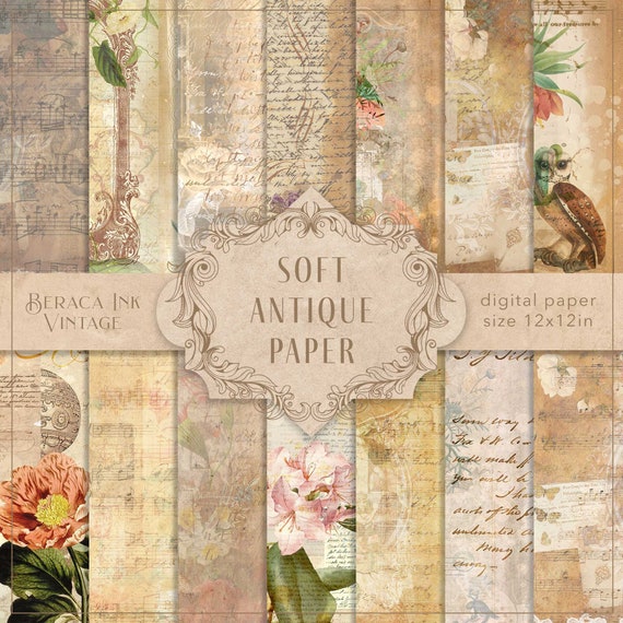 Soft Antique Digital Paper Ephemera Paper Vintage Floral | Etsy
