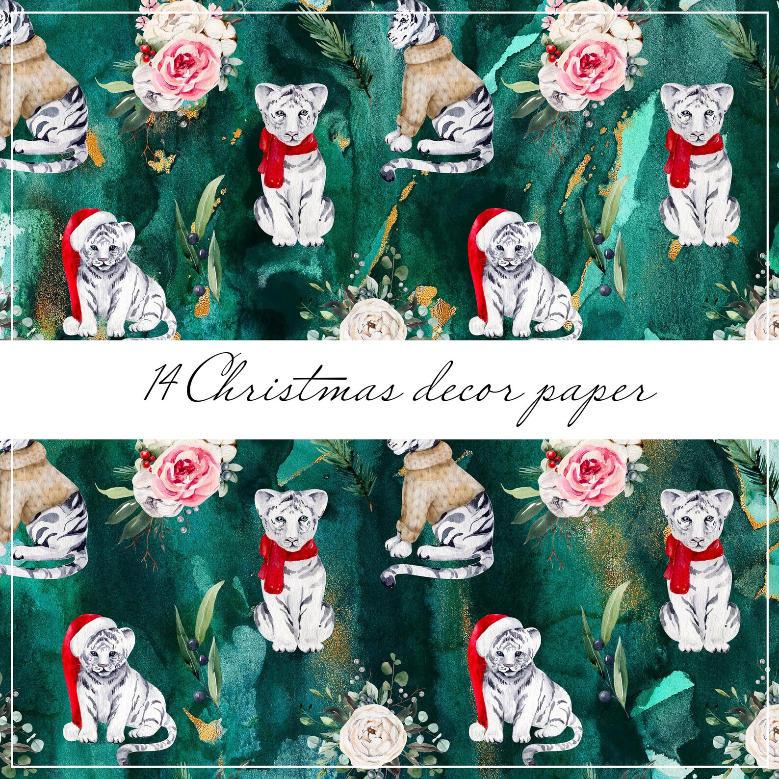 Christmas Decor Digital Paper Seamless Floral Pattern - Etsy