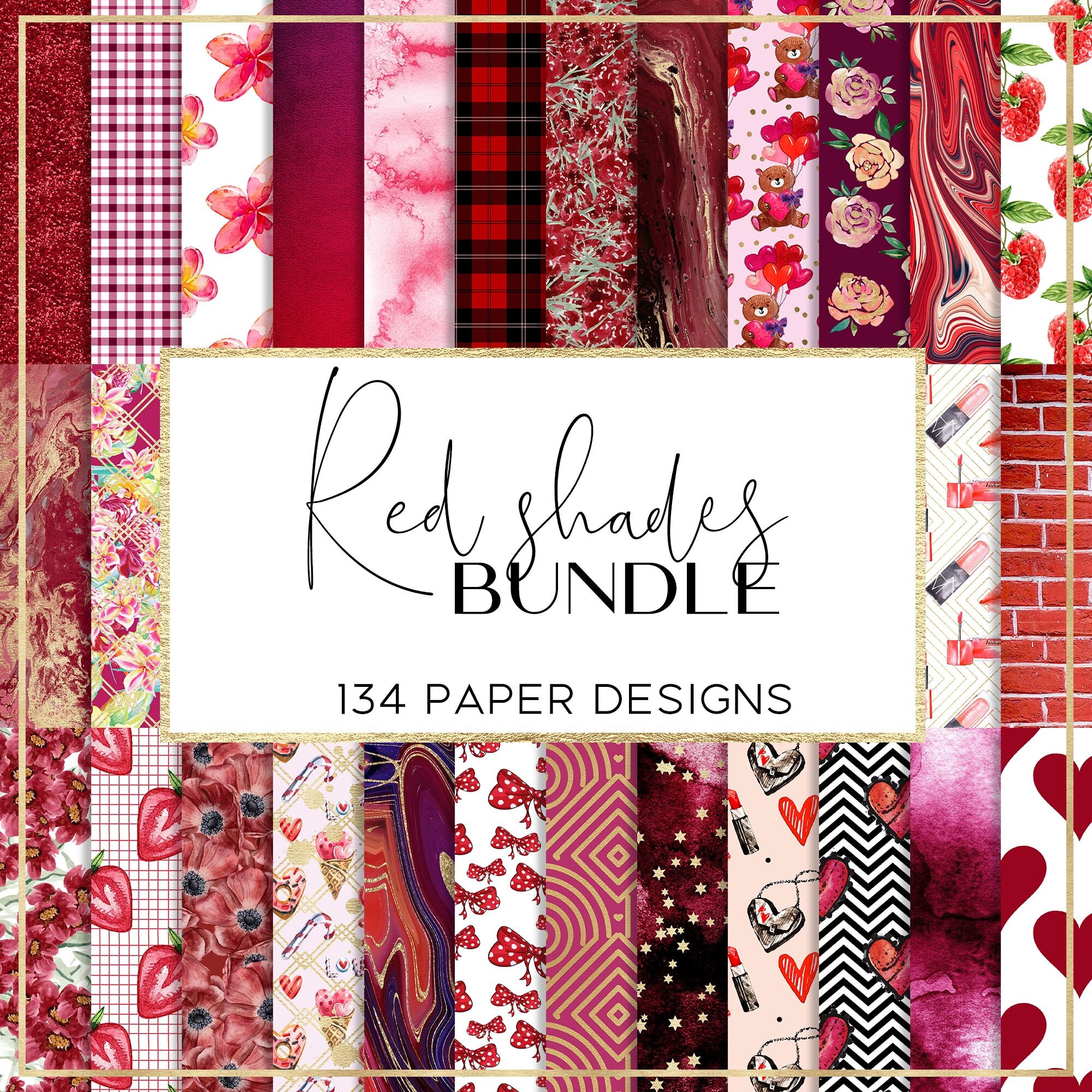 Red Shades BUNDLE Digital Paper Valentine Day Paper Red | Etsy