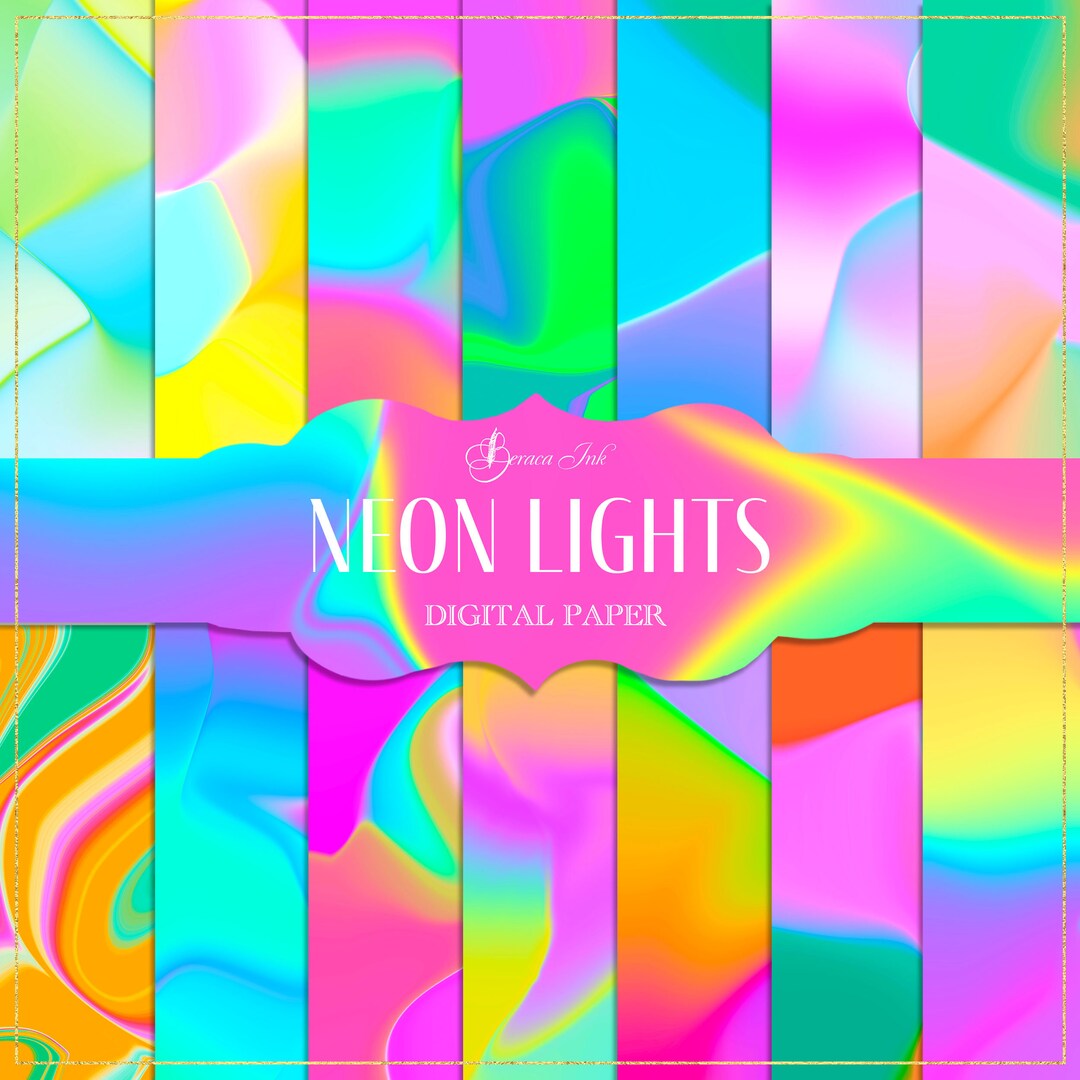 Neon Lights Digital Paper, Abstract Pattern, Rainbow Background, Bright ...