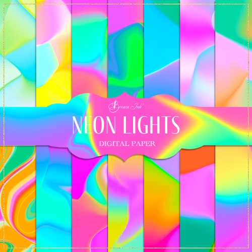 Neon Galaxy Digital Paper Clouds Pattern Rainbow Background - Etsy