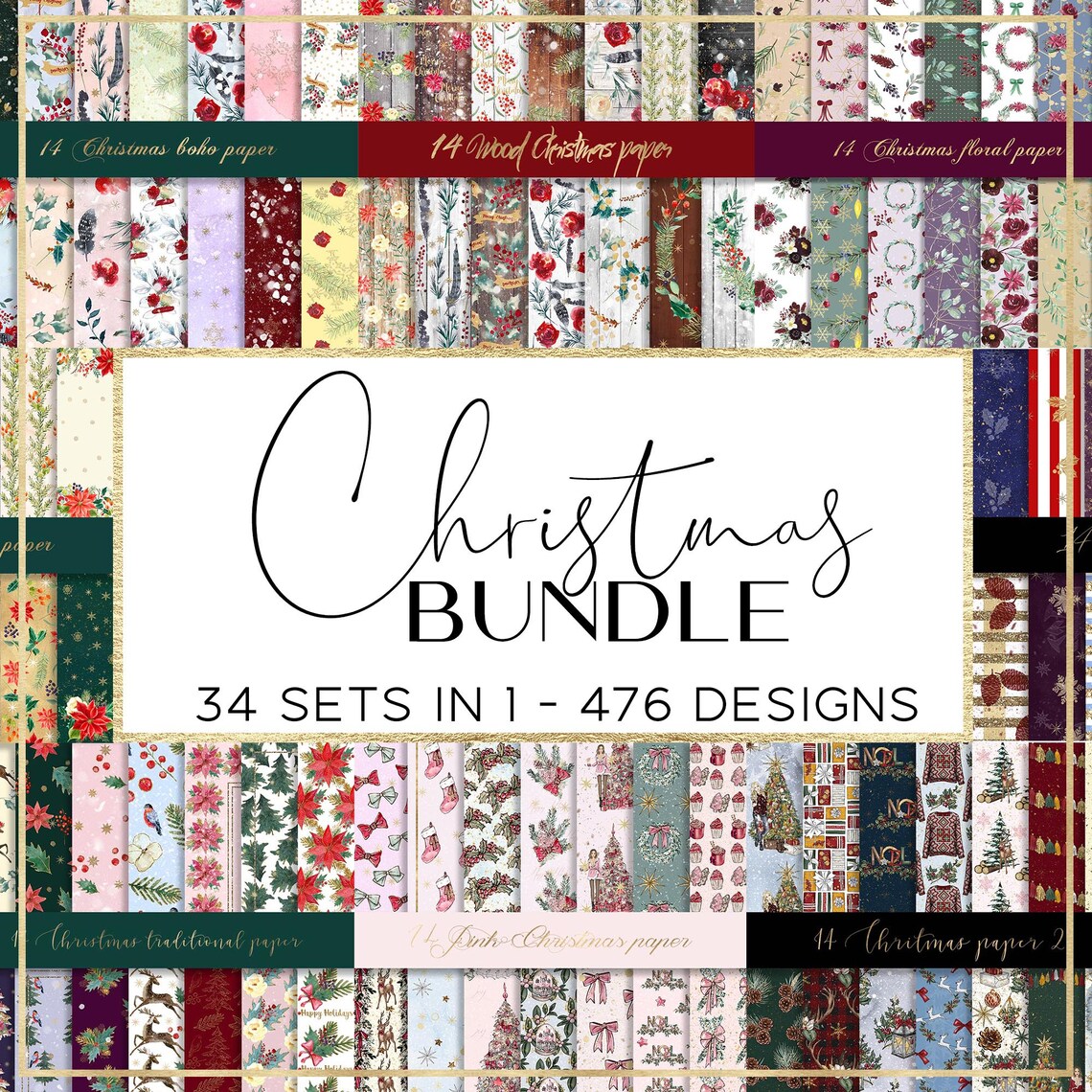 Watercolor Christmas Digital Paper Christmas Background - Etsy