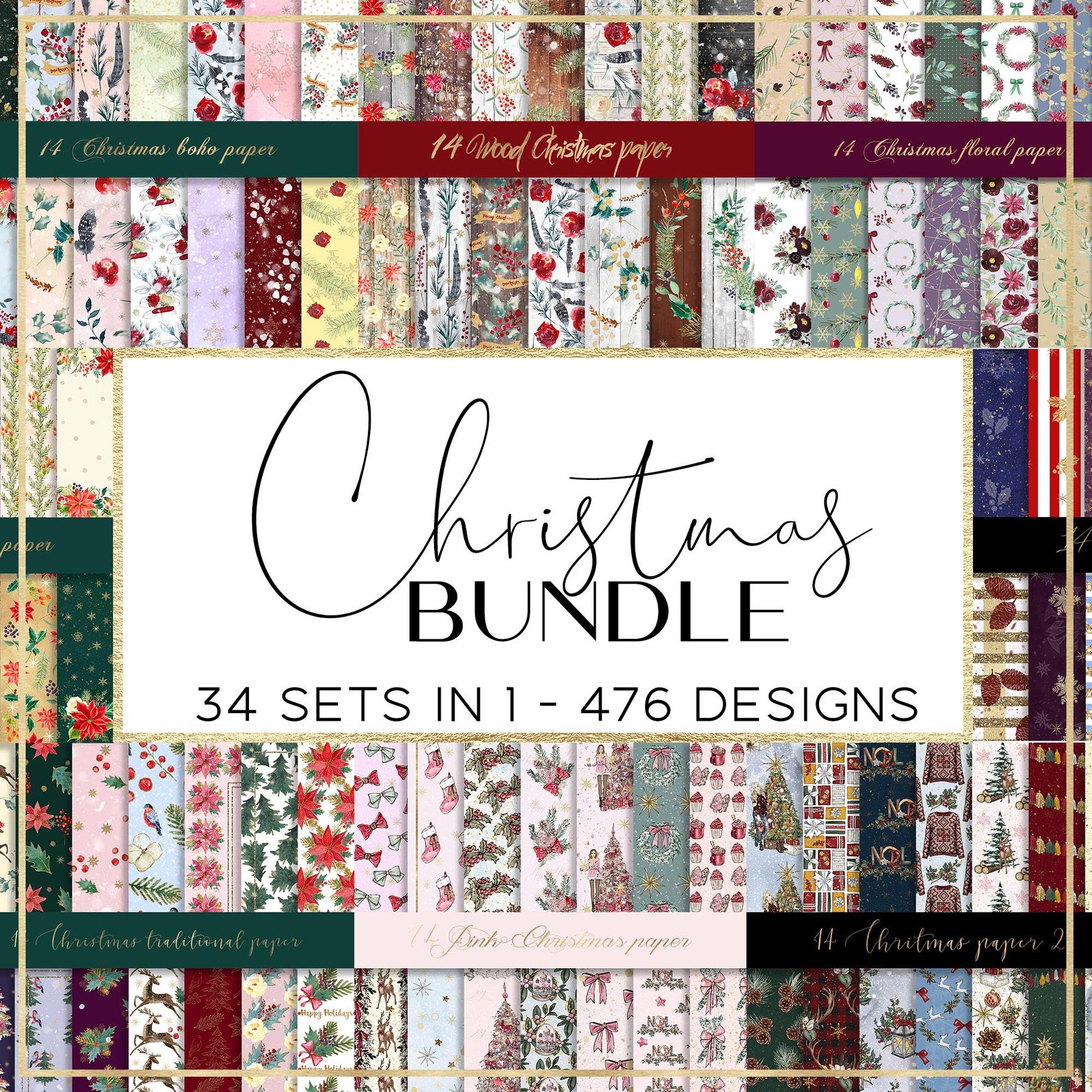 Watercolor Christmas Digital Paper Christmas Background - Etsy