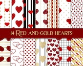 Red and Gold Hearts Digital Paper Seamless Pattern Red - Etsy