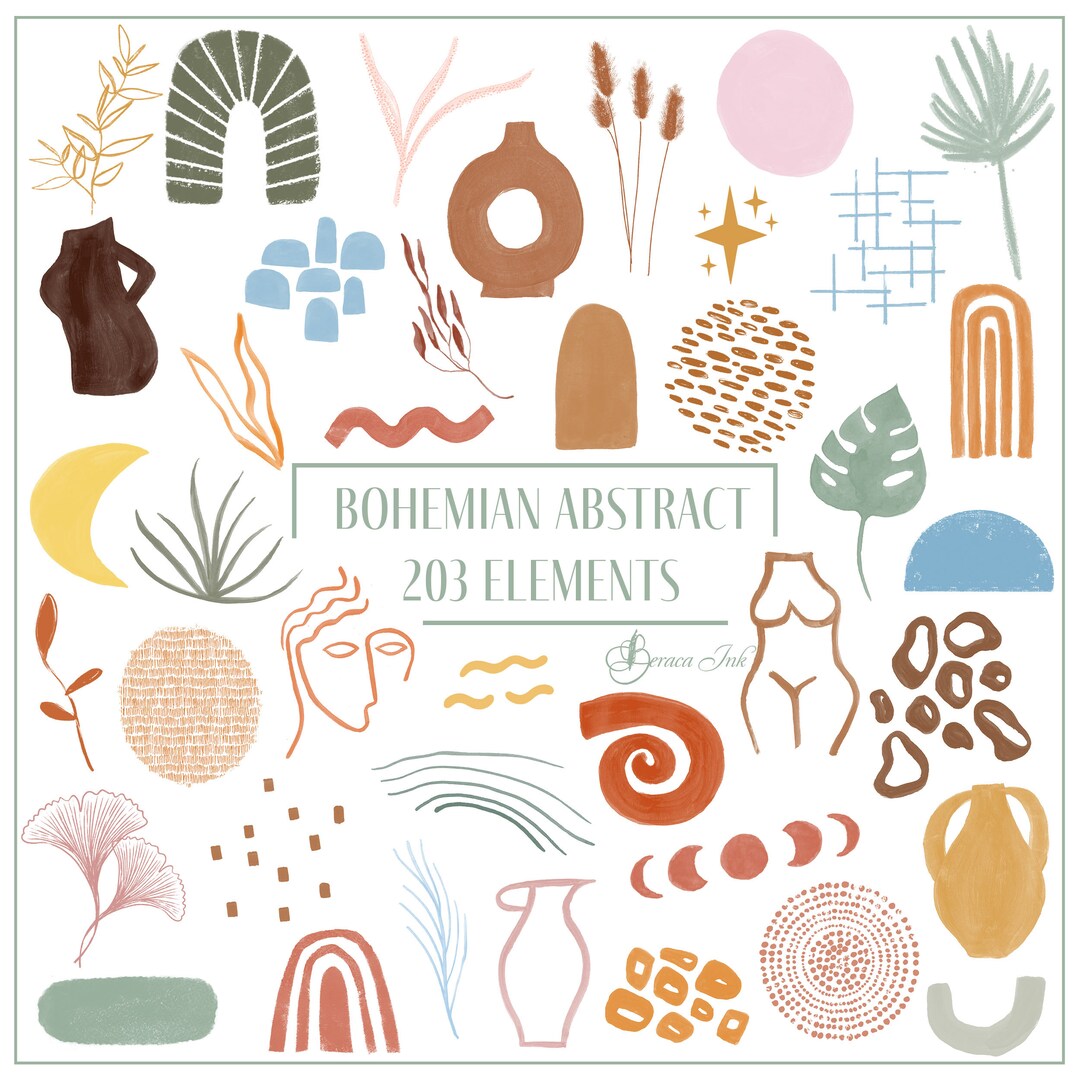 203 Bohemian Abstract Clipart, Boho Clip Art, Modern Elements ...