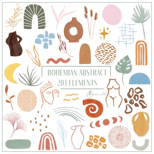 Modern Boho Collage Clipart Neutral Abstract Shapes Hand - Etsy