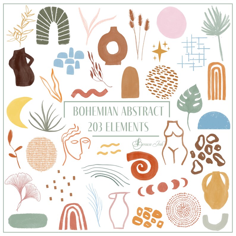 203 Bohemian Abstract Clipart Boho Clip Art Modern Elements | Etsy