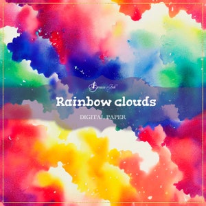 Rainbow Clouds Digital Paper, Seamless Pattern, Watercolor Rainbow ...