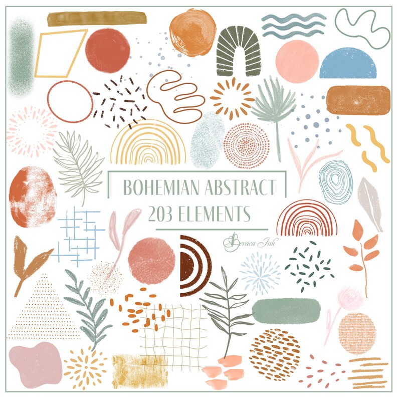 203 Bohemian Abstract Clipart Boho Clip Art Modern Elements | Etsy