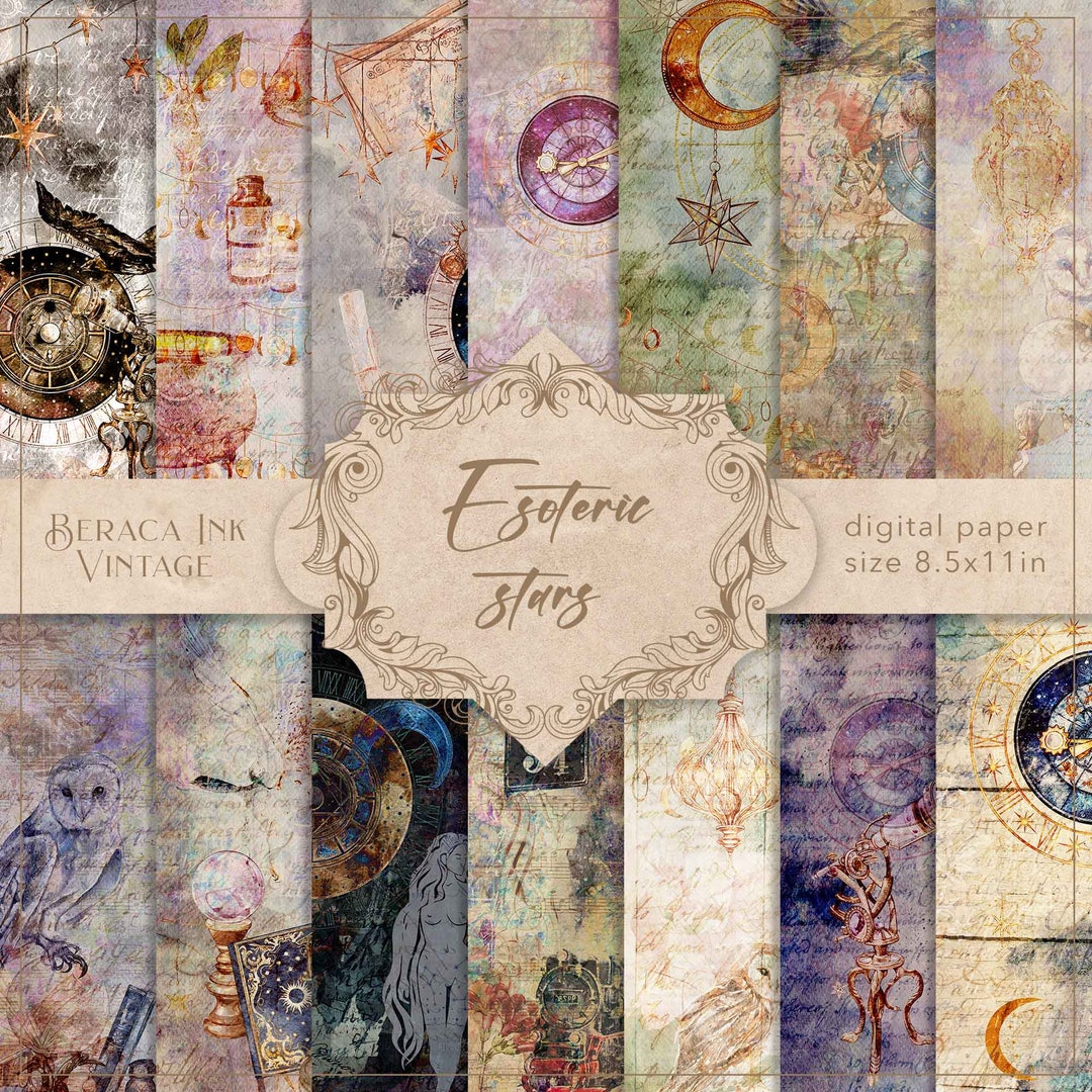 Esoteric Stars Digital Paper, Letter Size, Mystical Moon, Junk Journal ...