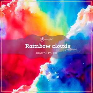 Rainbow Clouds Digital Paper, Seamless Pattern, Watercolor Rainbow ...
