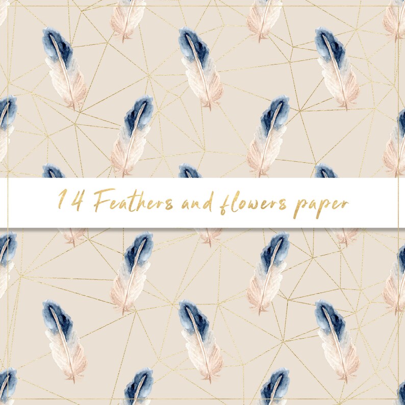 Feathers and Flowers Digital Paper Seamless Pattern Feather - Etsy