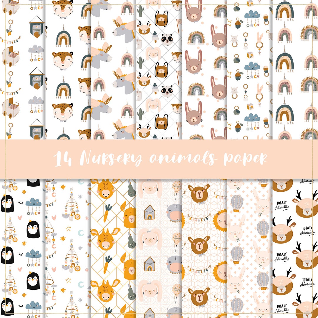 Nursery Animals Digital Paper, Seamless Pattern, Baby Animals Wallpaper ...