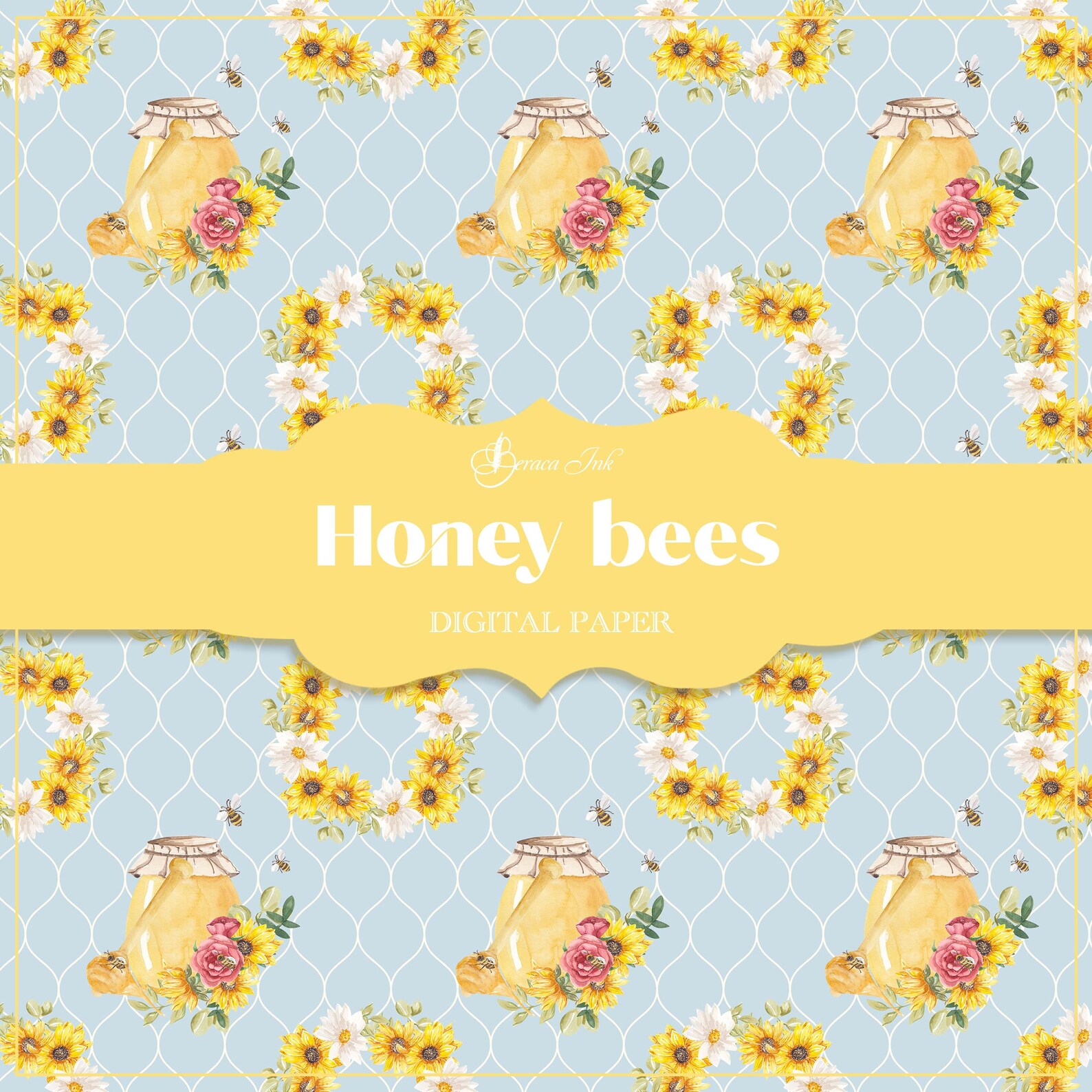 Honey Bees Digital Paper Seamless Pattern Sunflower - Etsy