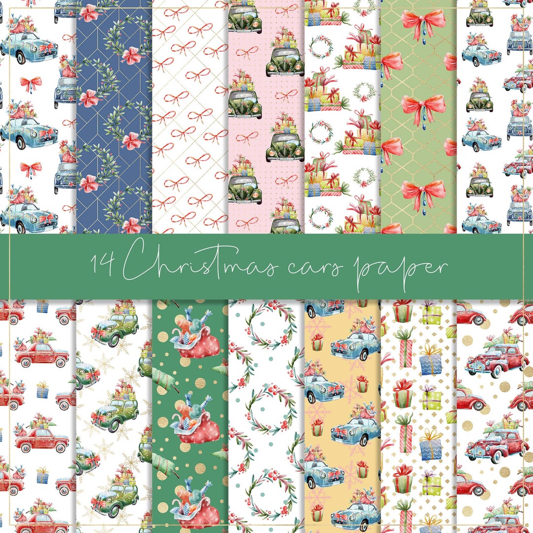 Christmas Cars Digital Paper, Seamless Pattern, Xmas Background ...