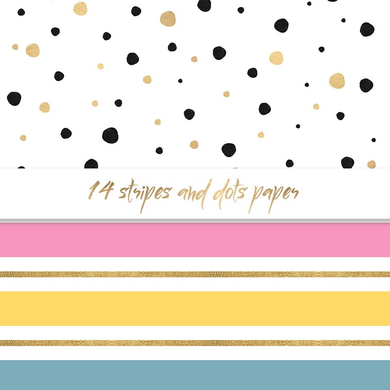 Striped digital paper Gold dots paper stripe paper gold | Etsy
