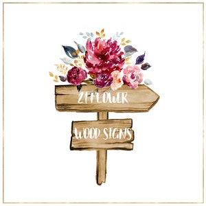 Flower Wood Sign Clipart, Watercolor Flowers Sign, Wooden Flower Sign ...
