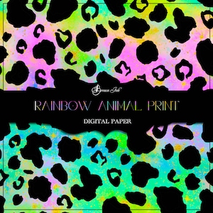 Rainbow Animal Print Digital Paper, Seamless Pattern, Leopard Spots ...