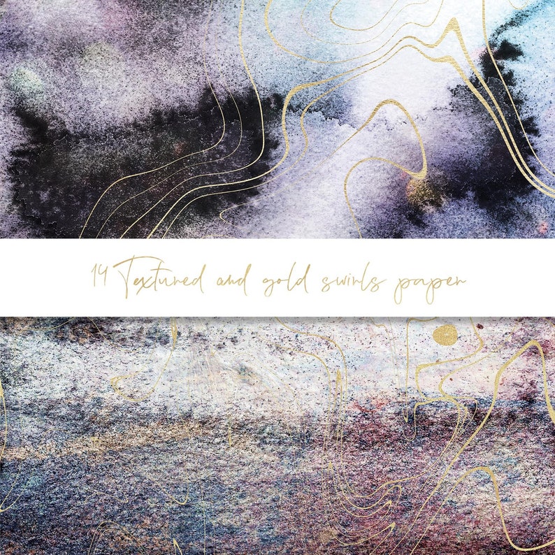 Textured and Gold Swirls Digital Paper, Watercolor Paper, Watercolor ...