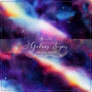 Galaxy Stripes Digital Paper, Seamless Pattern, Watercolor Galaxy ...