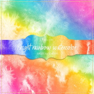 Bright Rainbow Watercolor Digital Paper, Watercolour Texture, Rainbow ...