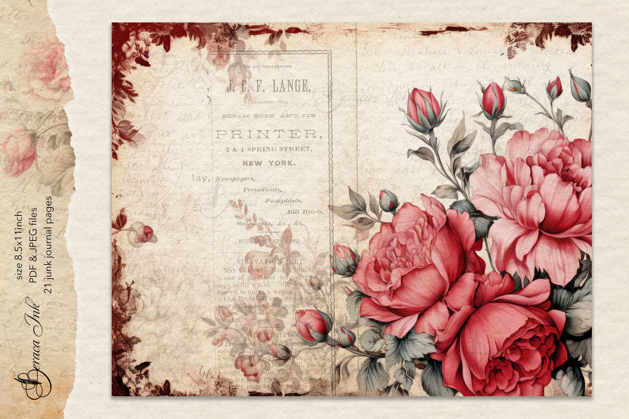 Vintage Floral Journal Pages, Printable Paper, Vintage Botanical ...