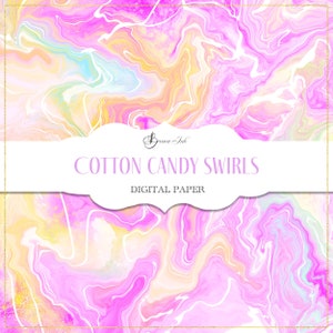 Cotton Candy Swirls Digital Paper, Marble Pattern, Pastel Background ...